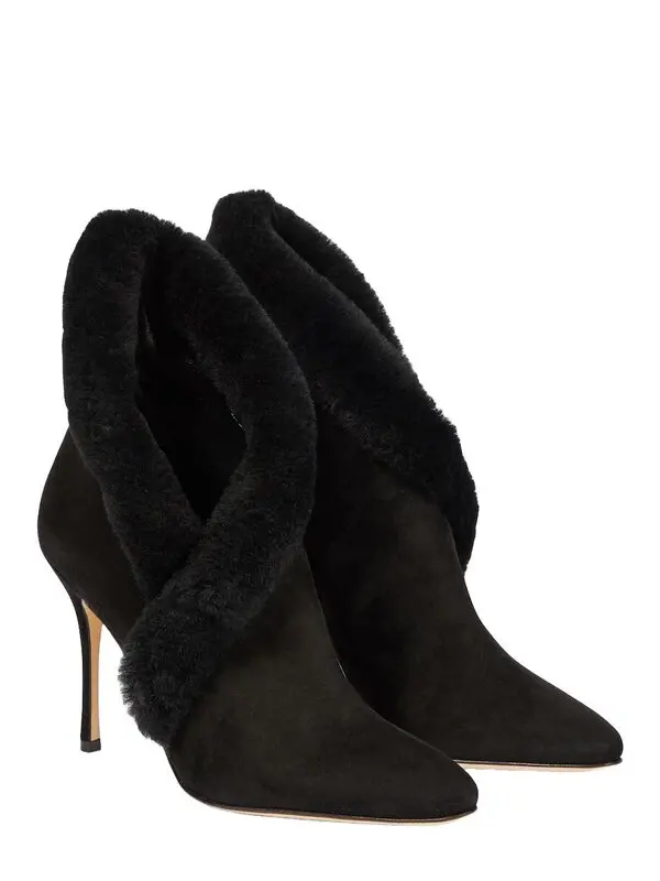Manolo Blahnik Nestanu 105 Suede Ankle Boots - Black