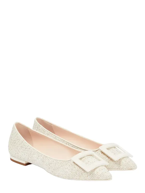 ROGER VIVIER Gommettine Pointed Toe Ballet Flats - Beige