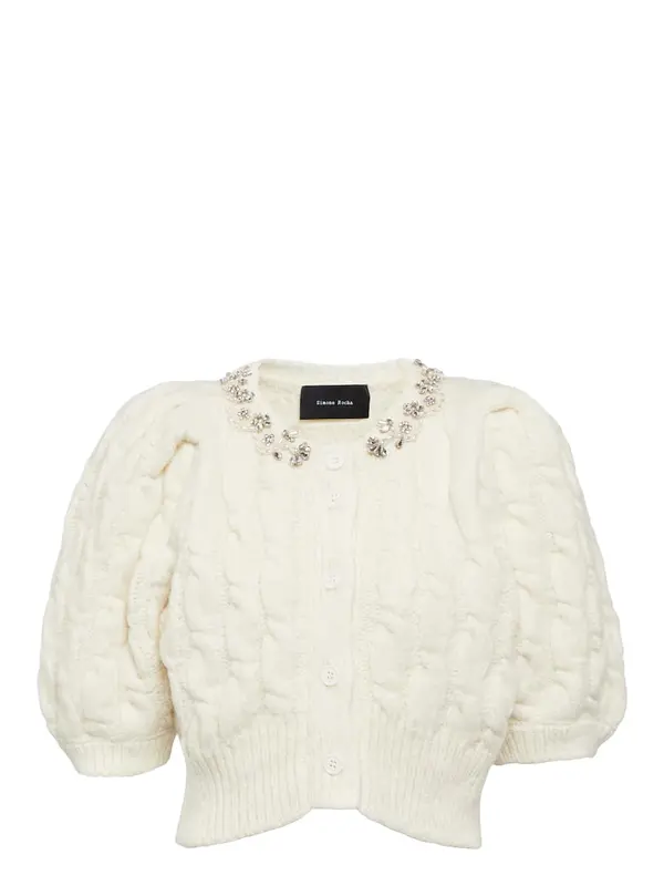 Simone Rocha Cable-knit Alpaca And Wool-blend Cardigan - White