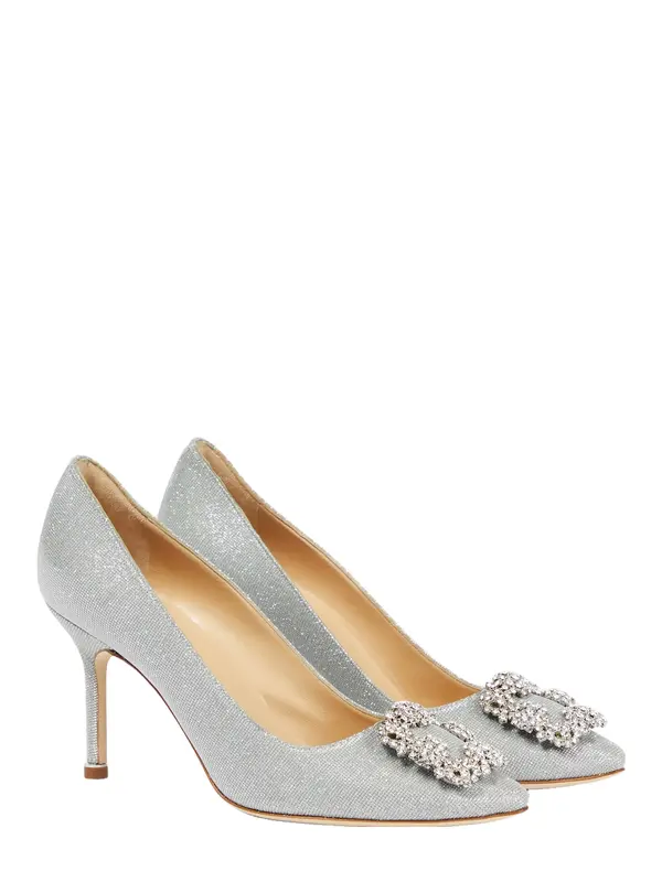 Manolo Blahnik Hangisi 90 Embellished Glitter Pumps - Purple