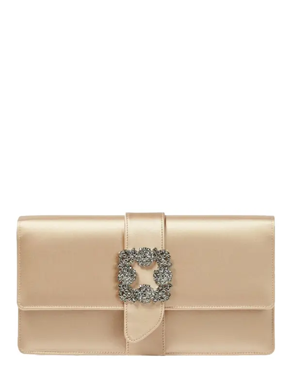 Manolo Blahnik Capri Embellished Satin Clutch - Beige
