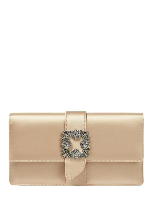 Manolo Blahnik Embellished Satin Clutch - Beige
