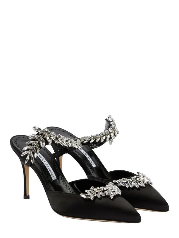 Manolo Blahnik Lurum 90 Embellished Mules - Black