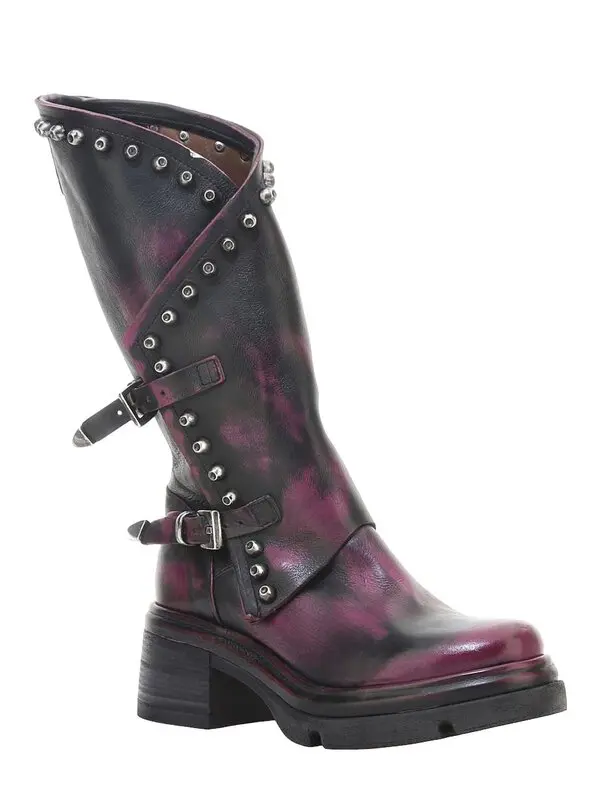 A.S.98 Easton Studded Leather Boots - Distressed Fuchsia