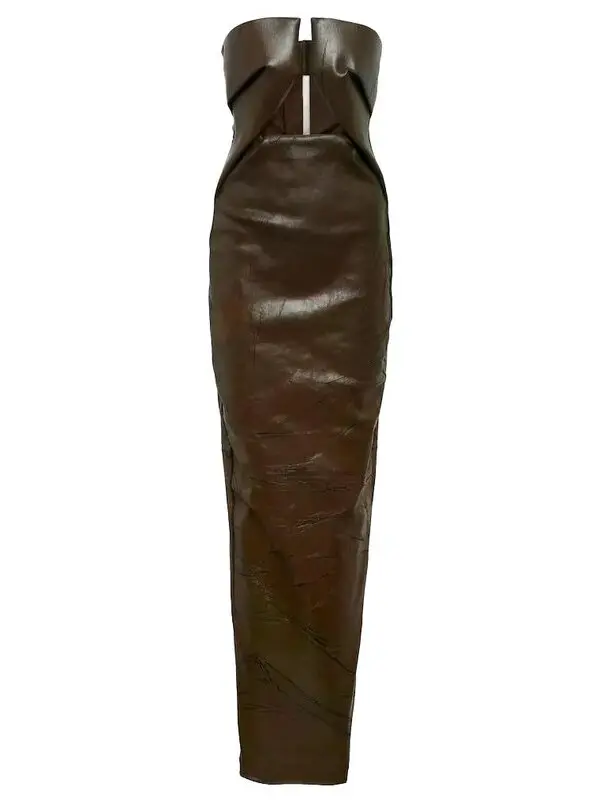 Rick Owens Strapless Coated Denim Gown - Brown
