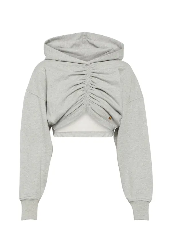 Palm Angels Cropped Cotton Jersey Hoodie - Grey
