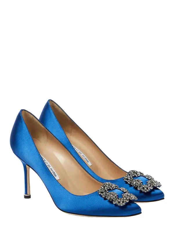 Manolo Blahnik Hangisi 90 Embellished Satin Pumps - Blue