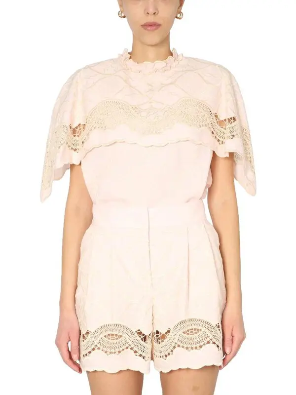 Alberta Ferretti Embroidered Cape Top - Pink