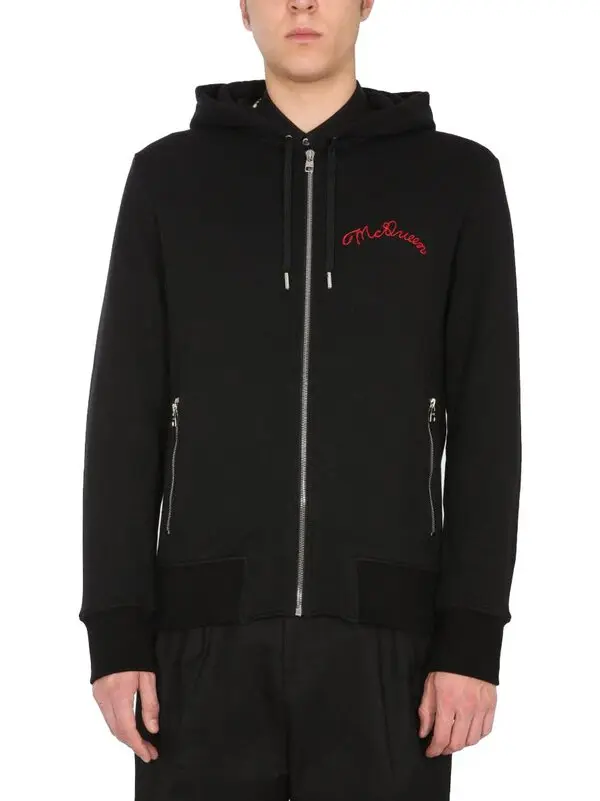 Alexander McQueen Hooded Zip-up Sweatshirt - Black