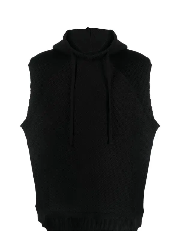 THOM KROM Ribbed-knit Sleeveless Hoodie - Black