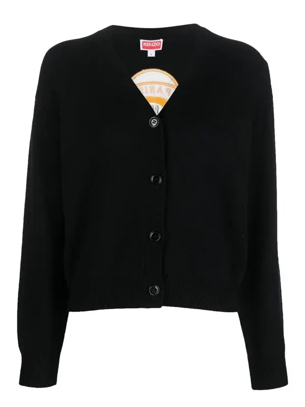 Kenzo Boke Flower Embroidered Knit Cardigan - Black