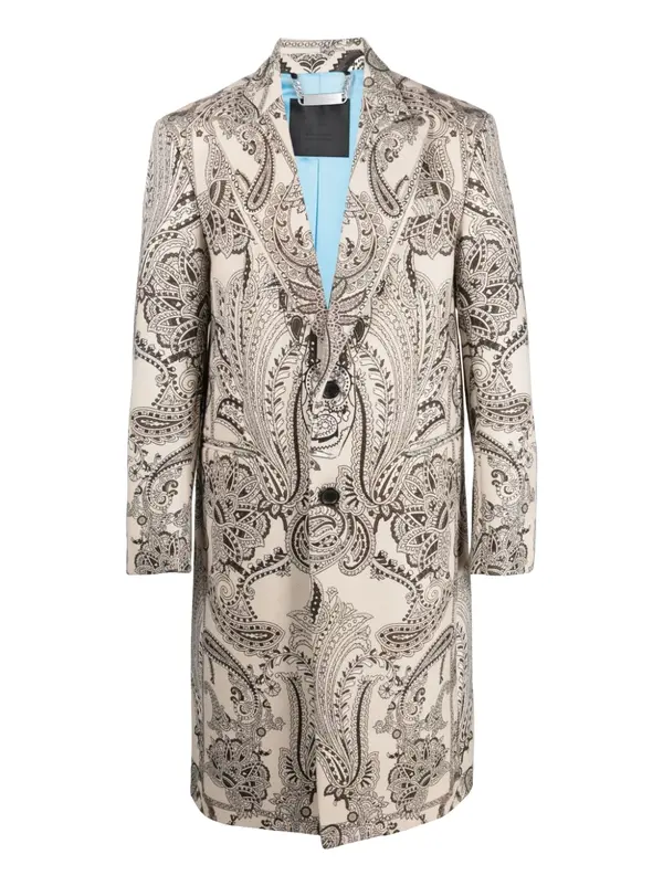 Philipp Plein Paisley-print Single-breasted Coat - Neutrals