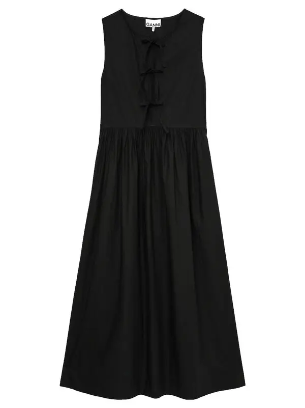GANNI Bow-detail Cotton Midi Dress - Black