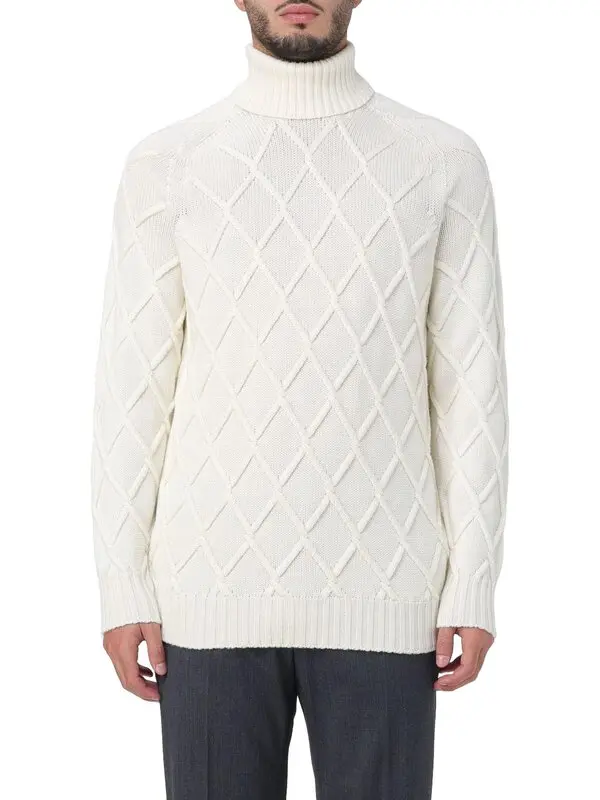DRUMOHR Wool Diamond Knitted Turtleneck Sweater - Beige