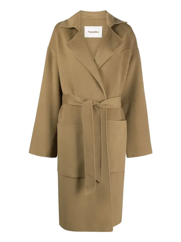 Nanushka Belted Wool-blend Coat - Neutrals