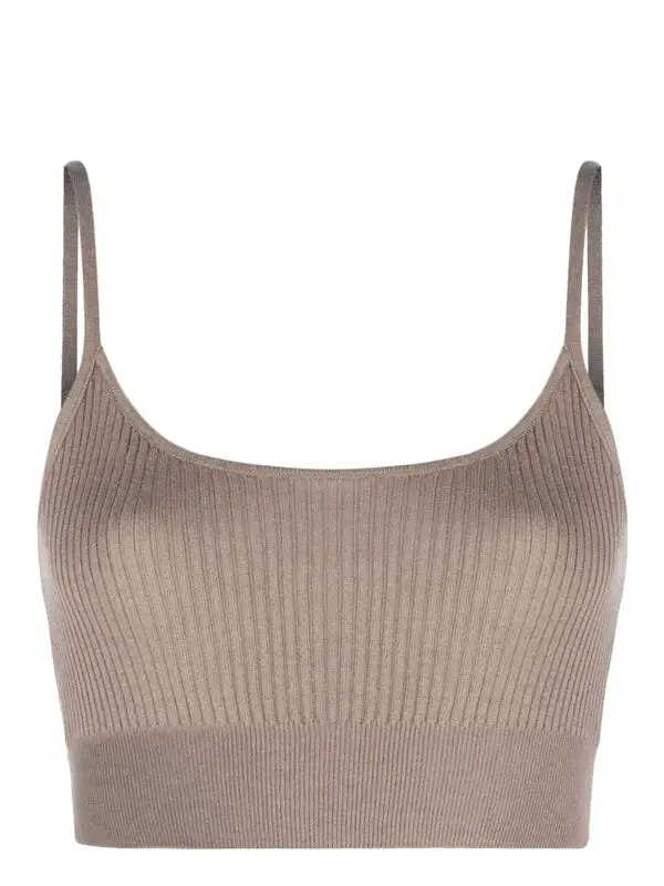 WILD CASHMERE Carmen Ribbed-knit Crop Top - Brown