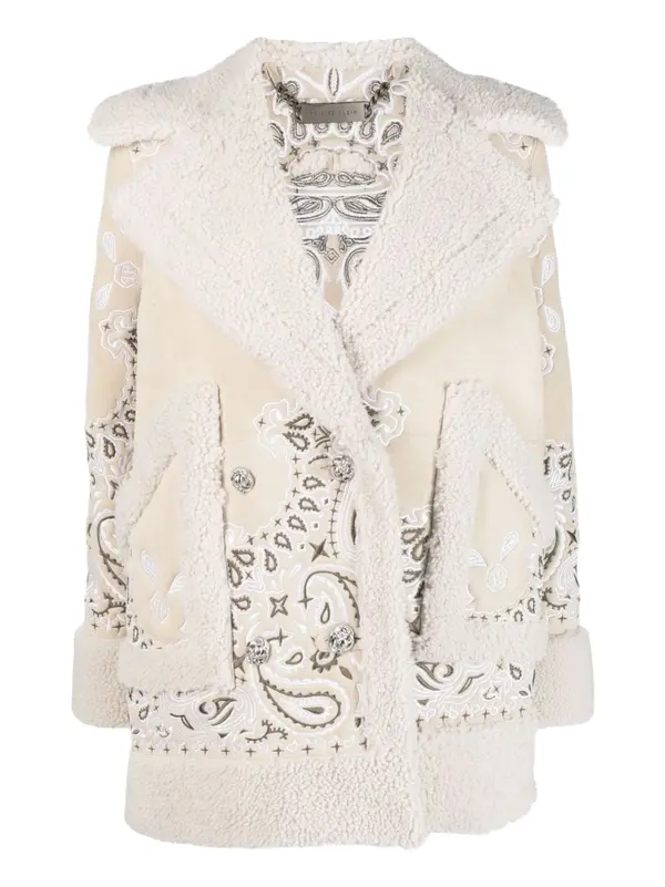 Philipp Plein Embroidered Shearling Coat - Neutrals