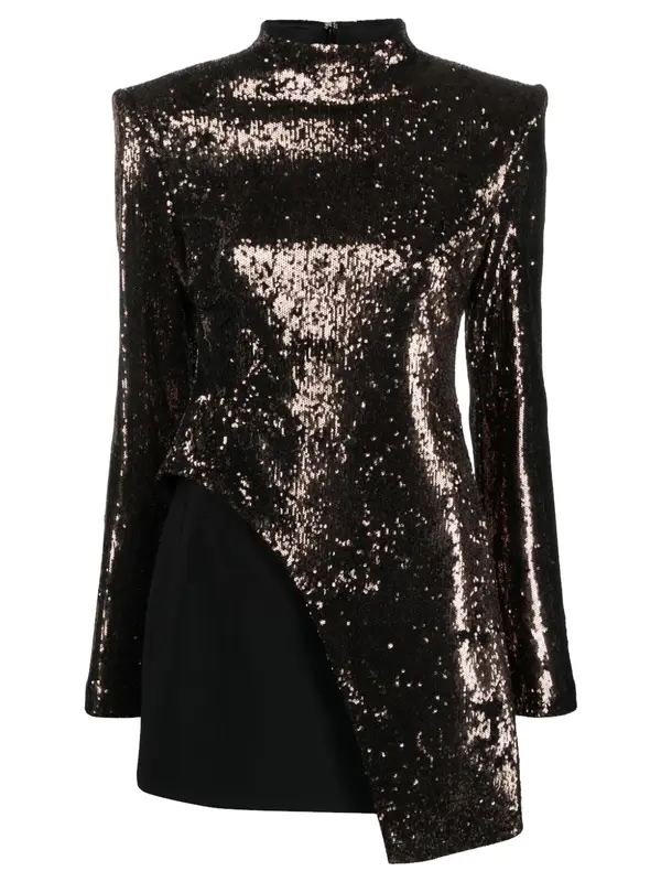 GENNY Sequin-embellished Layered Minidress - Black