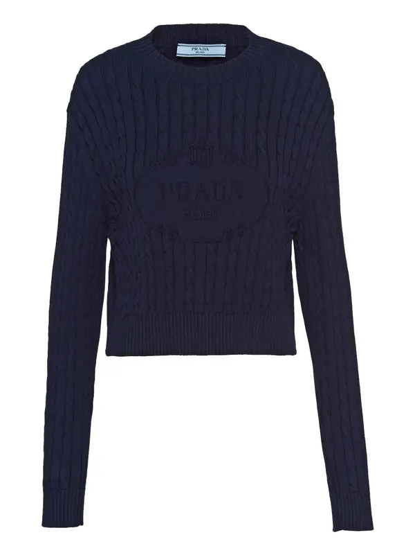 Prada Logo-intarsia Cable-knit Jumper - Blue