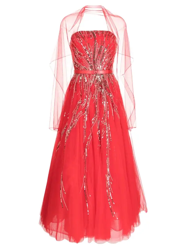 SAIID KOBEISY Bead-embellished Strapless Mid-length Dress - Red