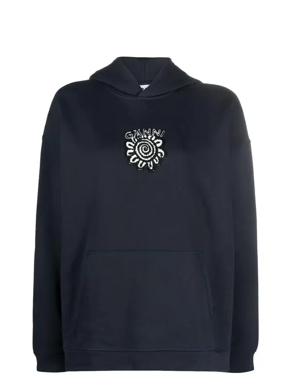 GANNI Isoli Flower Organic Cotton Hoodie - Blue
