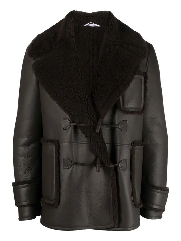 Thom Browne Shearling-collar Double-breasted Coat - Brown