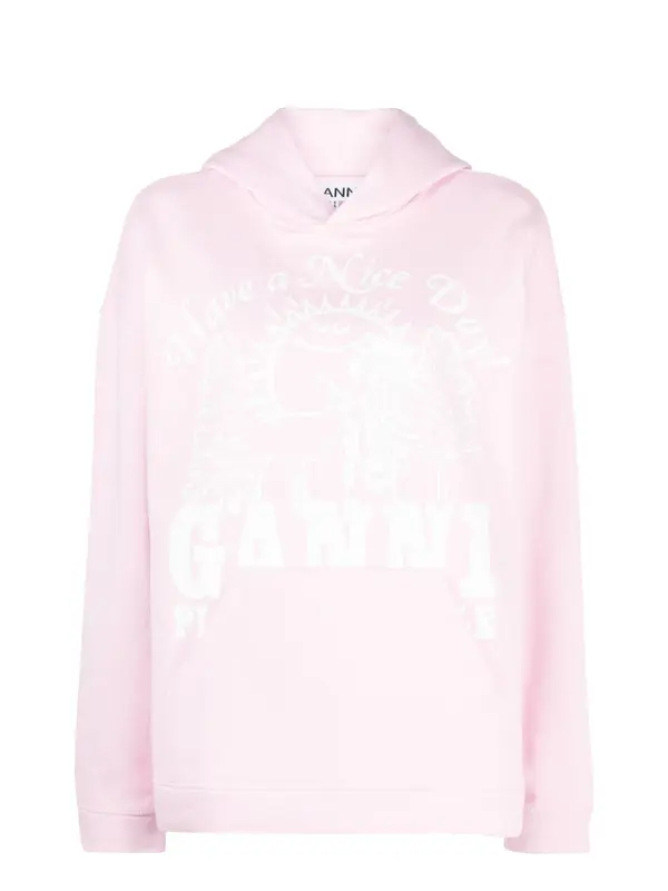 GANNI Logo-print Organic Cotton Hoodie - Pink