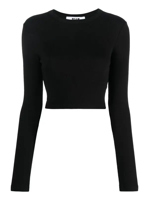 MSGM Cropped T-shirt With Cut-out Detail - Black