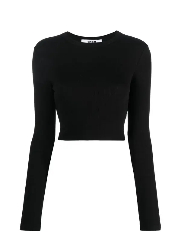 MSGM Cropped T-shirt With Cut-out Detail - Black