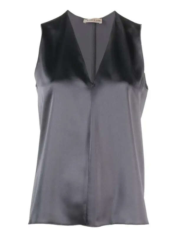 BLANCA VITA V-neck Satin Tank Top - Grey