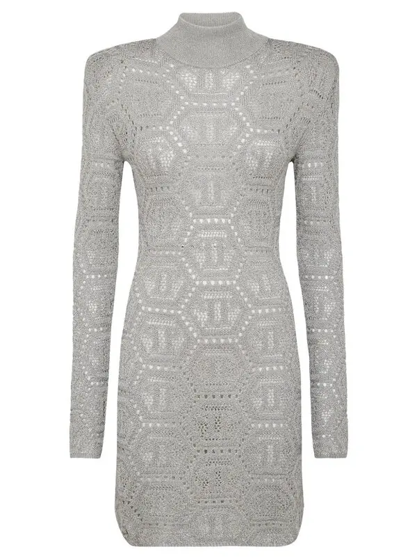 Philipp Plein Monogram Crochet-knit Minidress - Grey