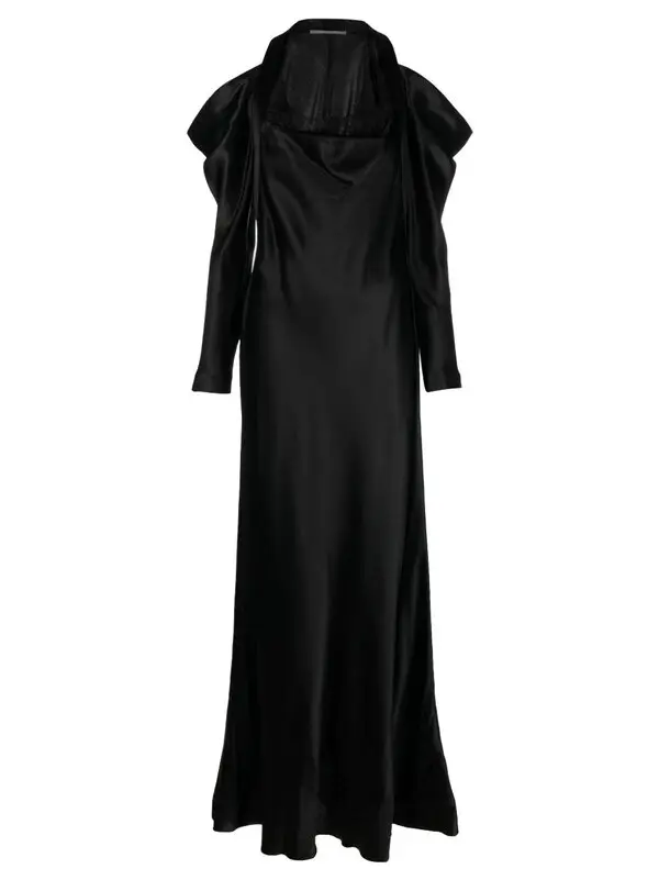 Alberta Ferretti Lace-detail Satin Long Dress - Black