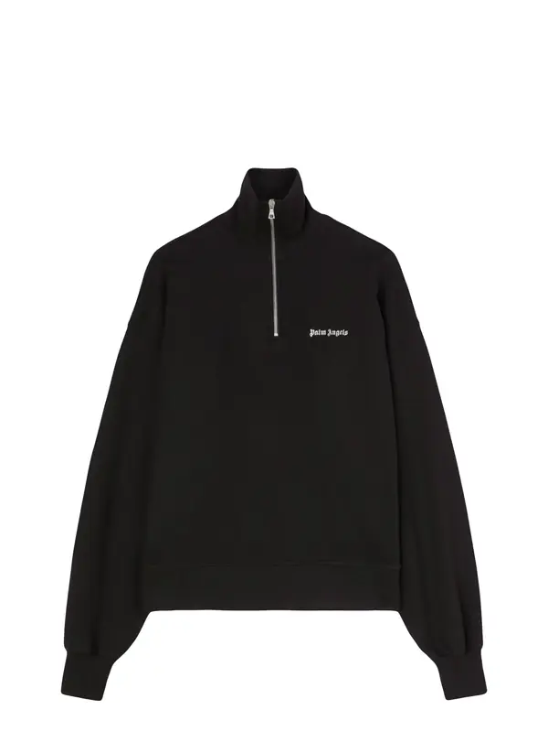Palm Angels Logo-embroidered Half-zip Sweatshirt - Black