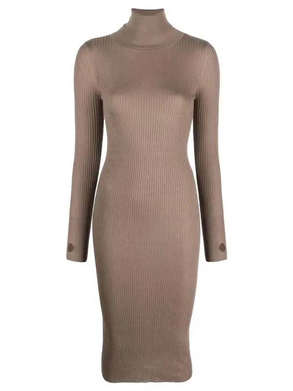 WILD CASHMERE Ribbed-knit Roll-neck Dress - Neutrals