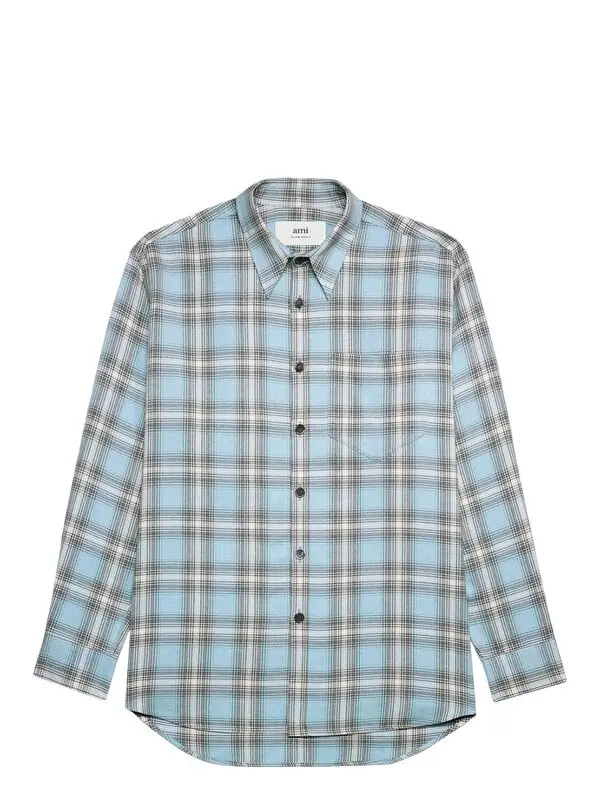 Ami Long-sleeved Checkered Knitted Shirt - Blue