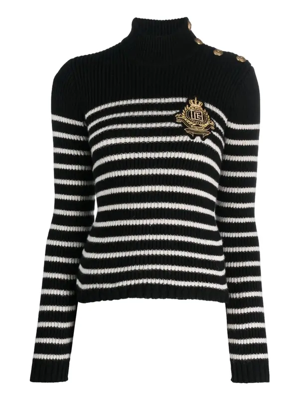 Balmain Logo-patch Striped Jumper - White
