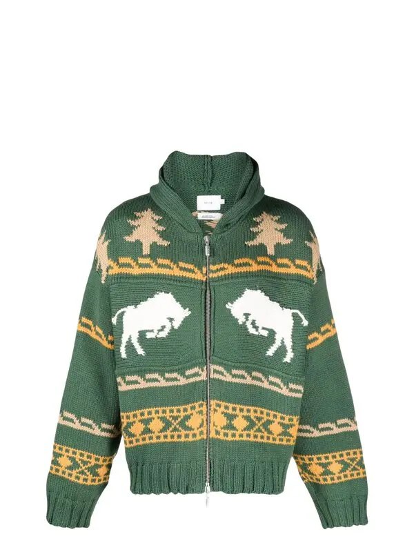 Rhude Patterned Intarsia Zip-up Hoodie - Green