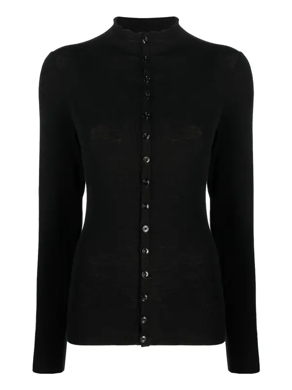 LEMAIRE High-neck Wool Cardigan - Black