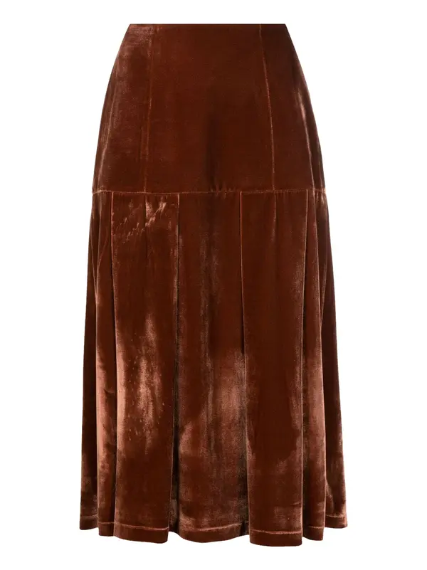Isolda Cora Velvet Midi Skirt - Brown