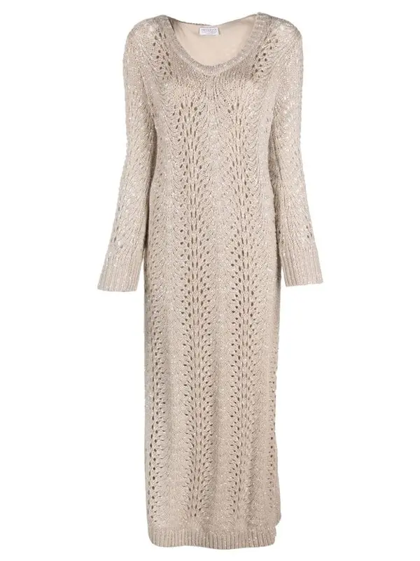 Brunello Cucinelli Sequin-embellished Cashmere-blend Maxi Dress - Neutrals