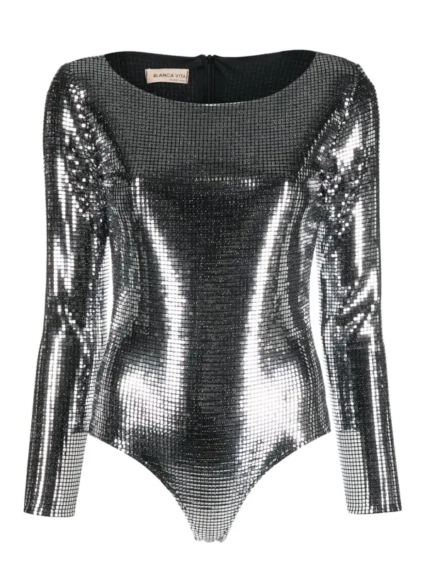 BLANCA VITA Bromelia Sequin Bodysuit - Silver