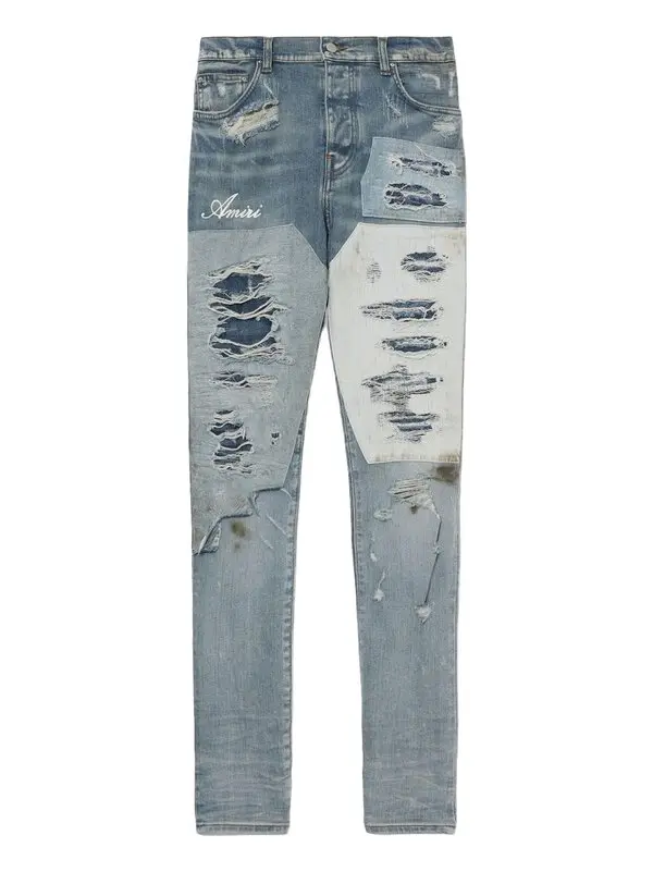 Amiri Logo-print Distressed Jeans - Blue