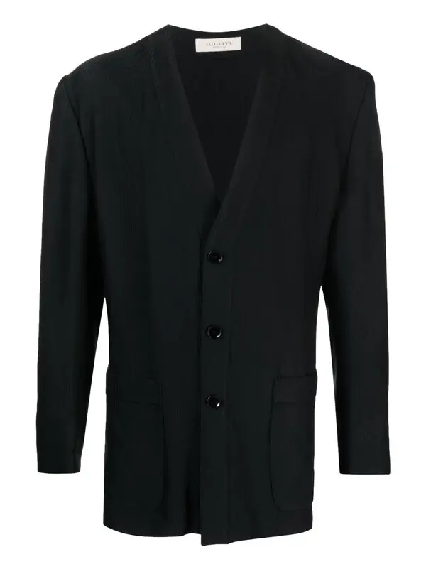 Giuliva Heritage V-neck Buttoned Shirt Jacket - Black