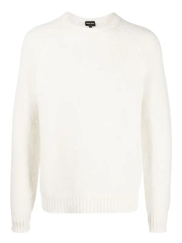 Giorgio Armani Logo-embroidered Wool-blend Jumper - White