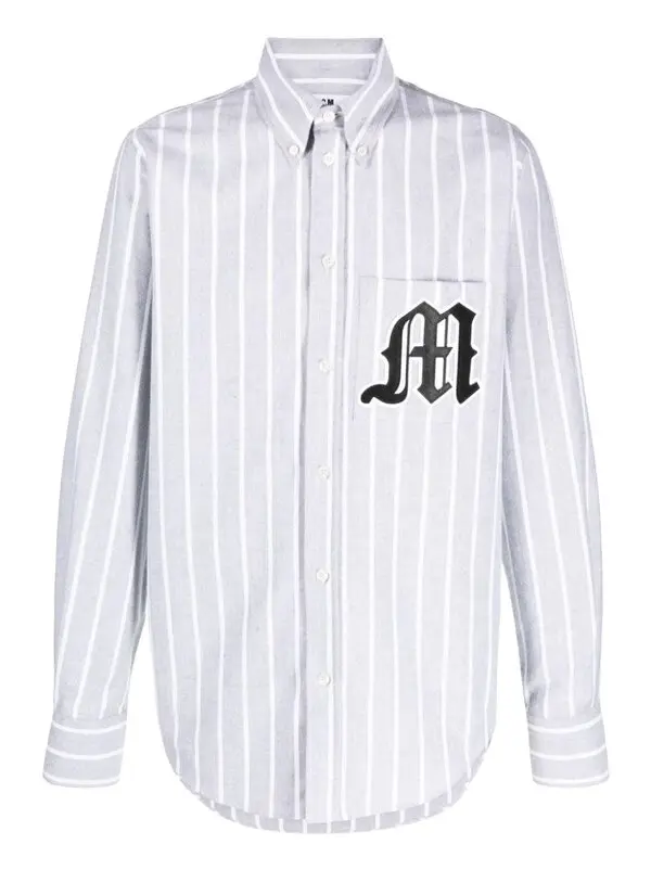 MSGM Logo-appliqué Striped Cotton Shirt - Grey