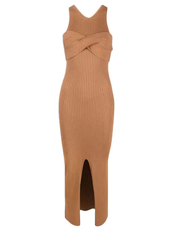 Nanushka Twist-detail Ribbed-knit Dress - Brown