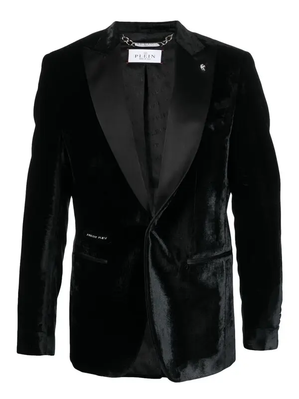Philipp Plein Single-breasted Velvet Blazer - Black