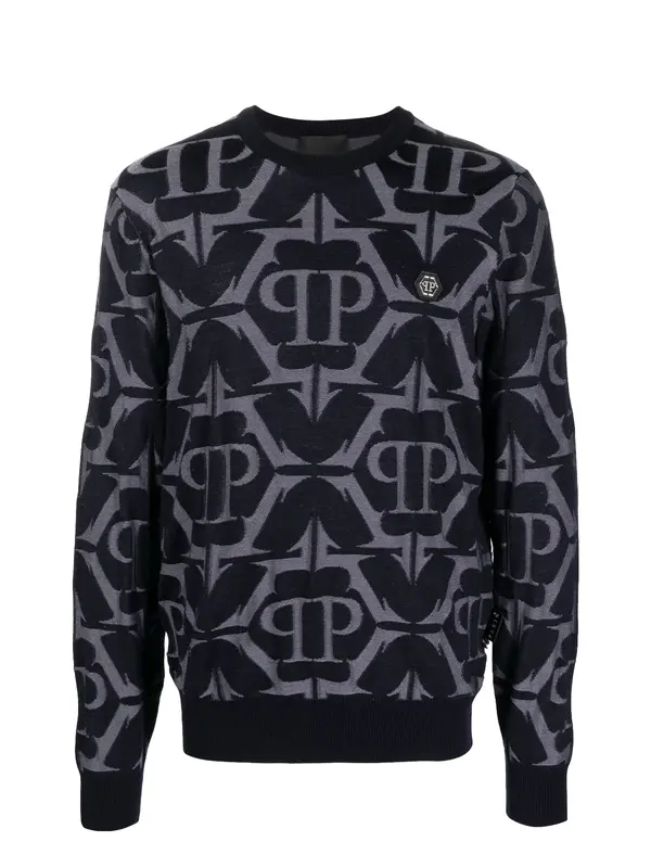 Philipp Plein Patterned Intarsia Knit Sweatshirt - Blue