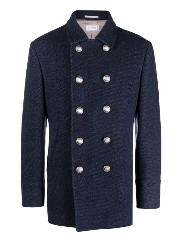 Brunello Cucinelli Double-breasted Virgin Wool Coat - Blue