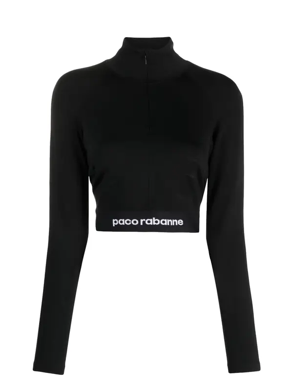 Rabanne Logo-underband Half-zip Crop Top - Black